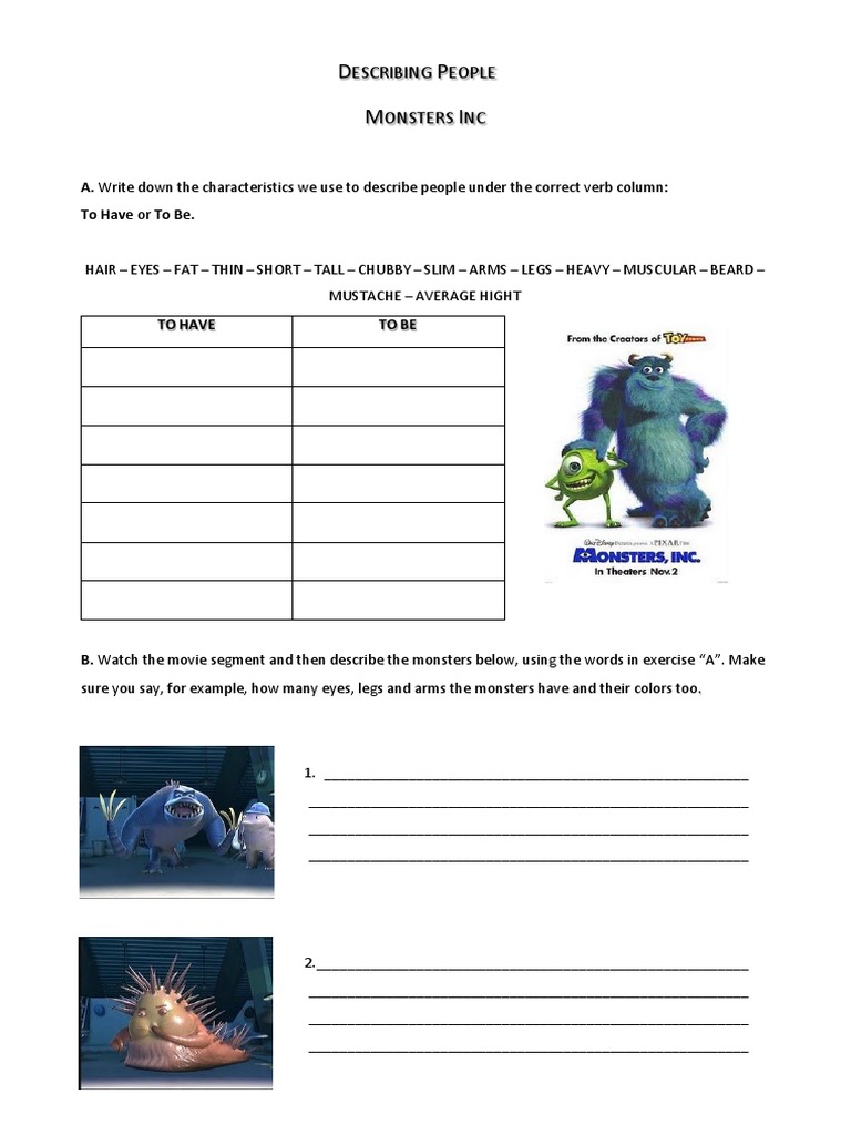 Monsters Inc - Describing People | PDF | Human Appearance