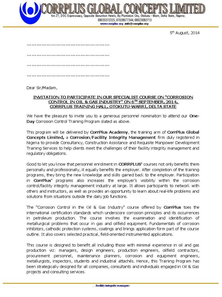 CorrPlus Invitation Letter-Companies | PDF | Business