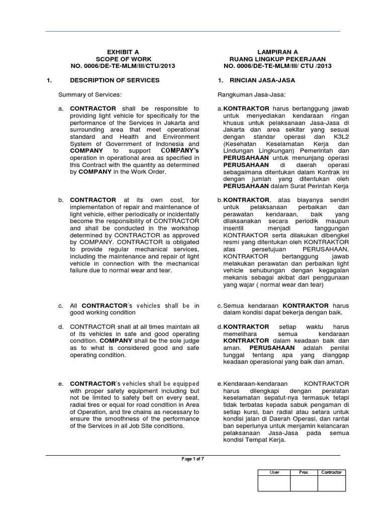 EXHIBIT A - Scope of Work (SOW) - Transportation | PDF