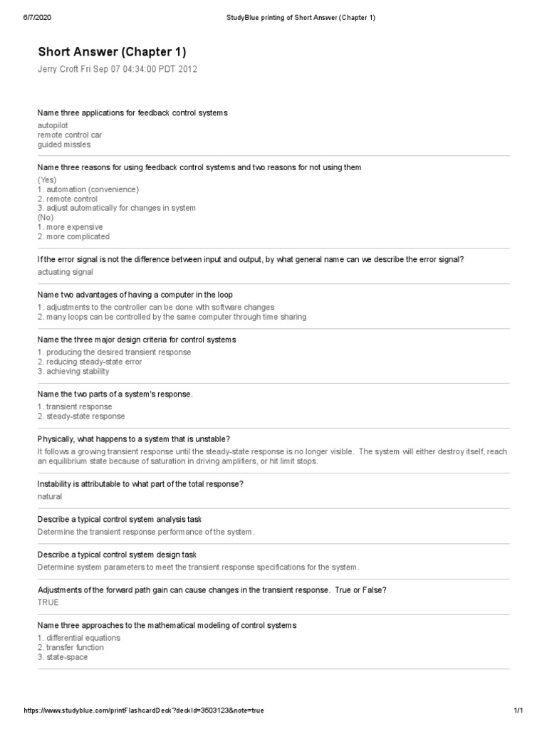 Short Answer (Chapter 1) : Jerry Croft Fri Sep 07 04:34:00 PDT 2012 ...