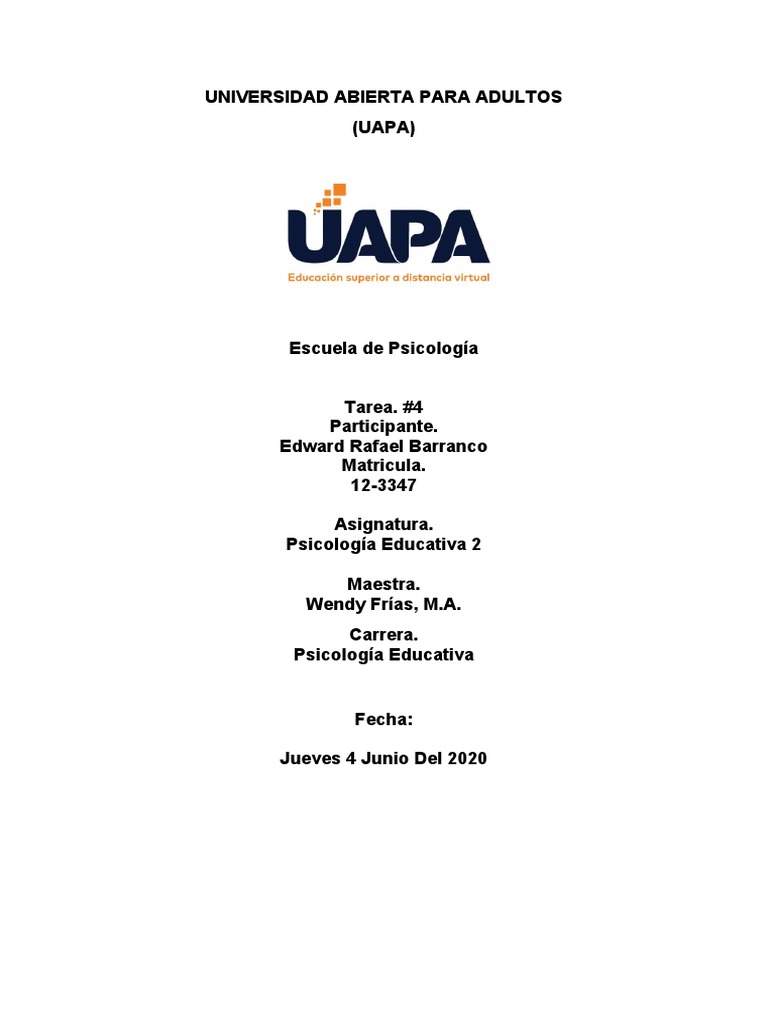 Tarea 4 Psicologia Educativa 2 Edward Barranco 12-3347 | PDF ...