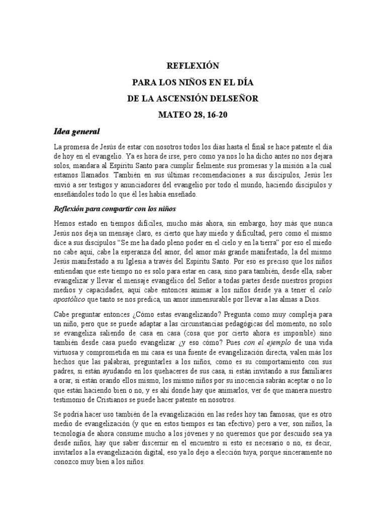 La Ascensión Del Señor Niños - Siclo A | Descargar gratis PDF ...