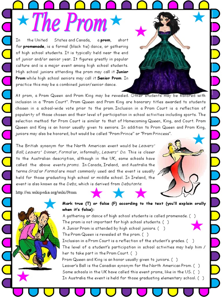 The Prom Text Comprehension Writing and Grammar PR Fun Activities Games ...