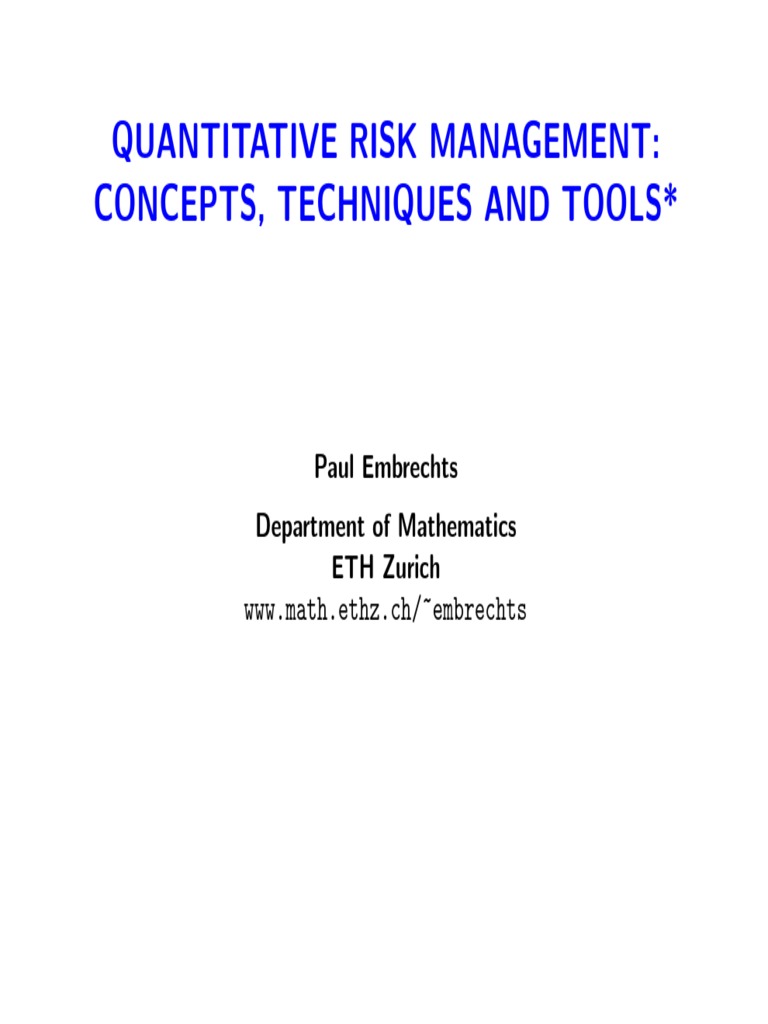 Quantitative Risk Management: Concepts, Techniques and Tools | PDF ...