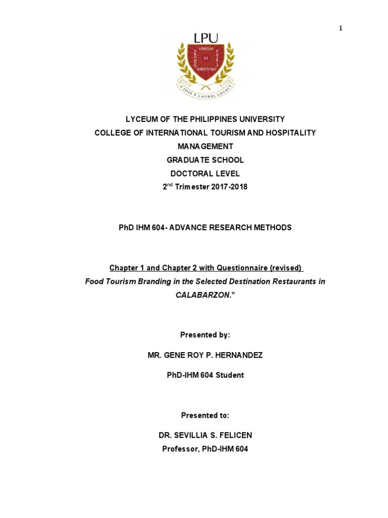 (REVISED) Food Tourism Branding Chapter-1-2 and Questionnaire | PDF | Survey Methodology | Tourism