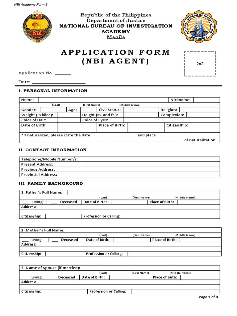 Application Form For The National Bureau of Investigation | PDF ...