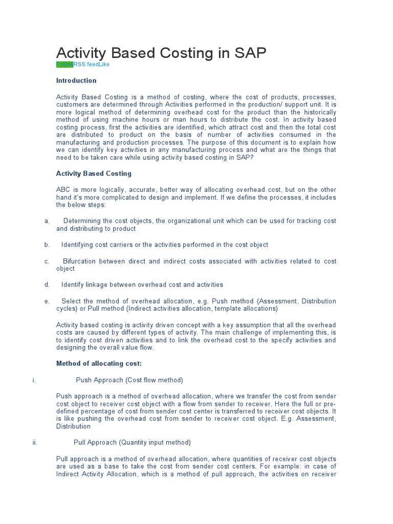 Activity Based Costing in SAP Overview | PDF | Cost | Business