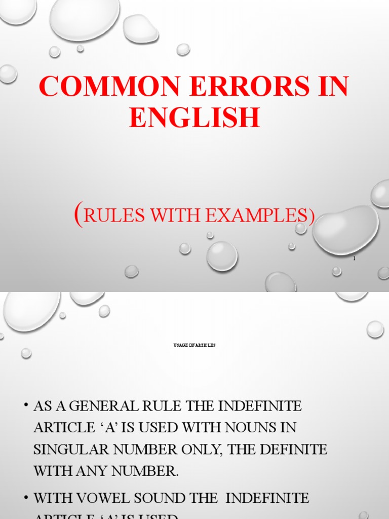 Common Errors in English: Rules With Examples) | PDF | Grammatical ...