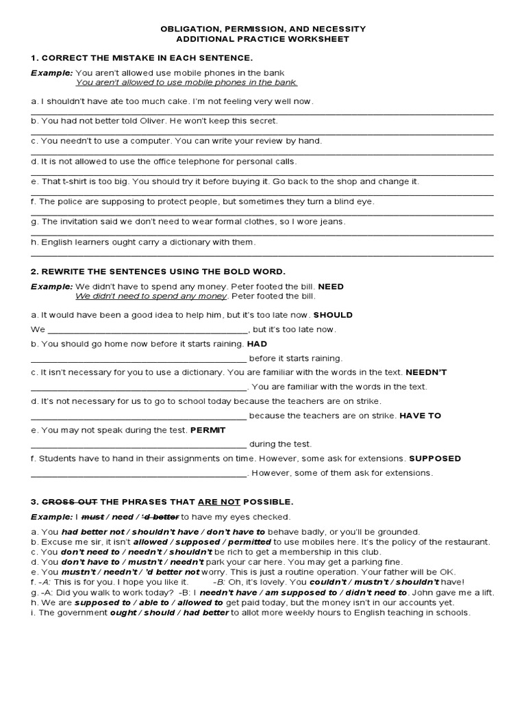 Obligation, Permission and Necessity Activity | PDF