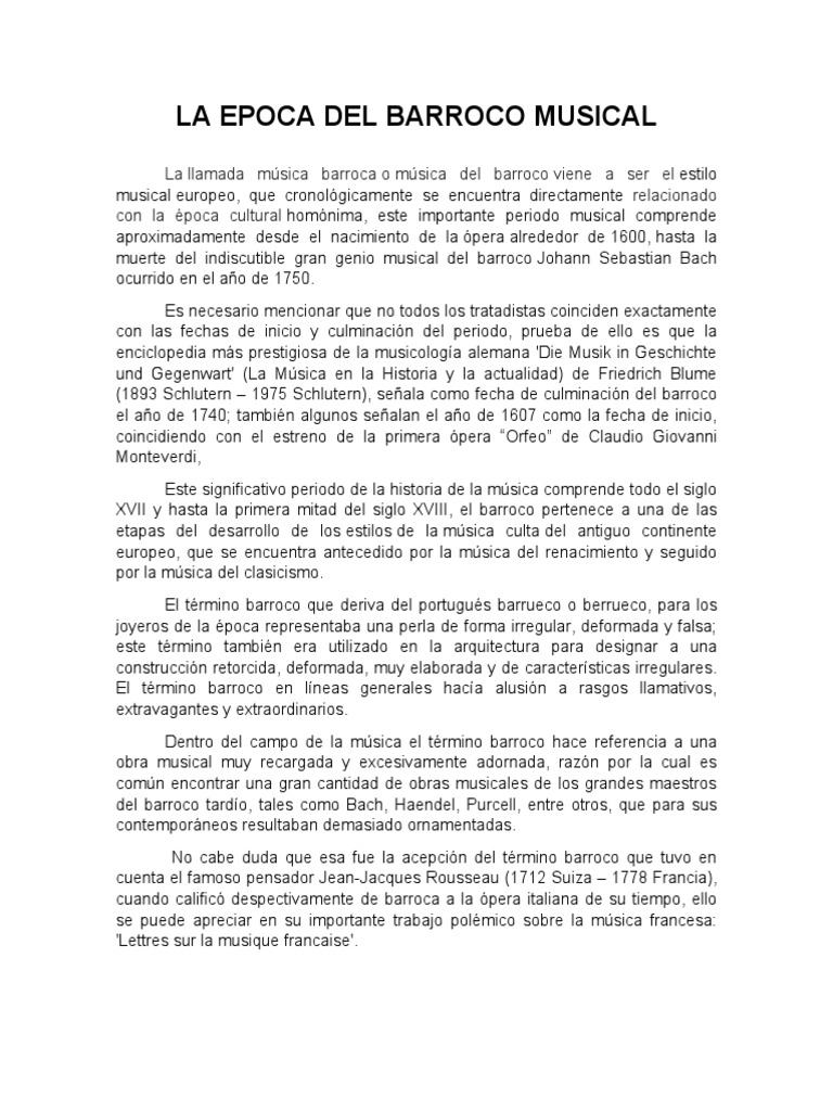 Etapas y características del barroco musical | PDF | Musica barroca ...