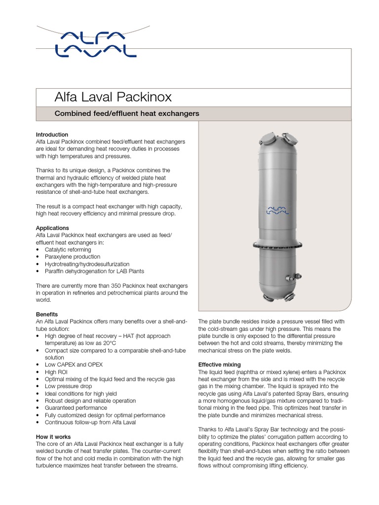 Alfa Laval Packinox: Combined Feed/effluent Heat Exchangers | PDF ...