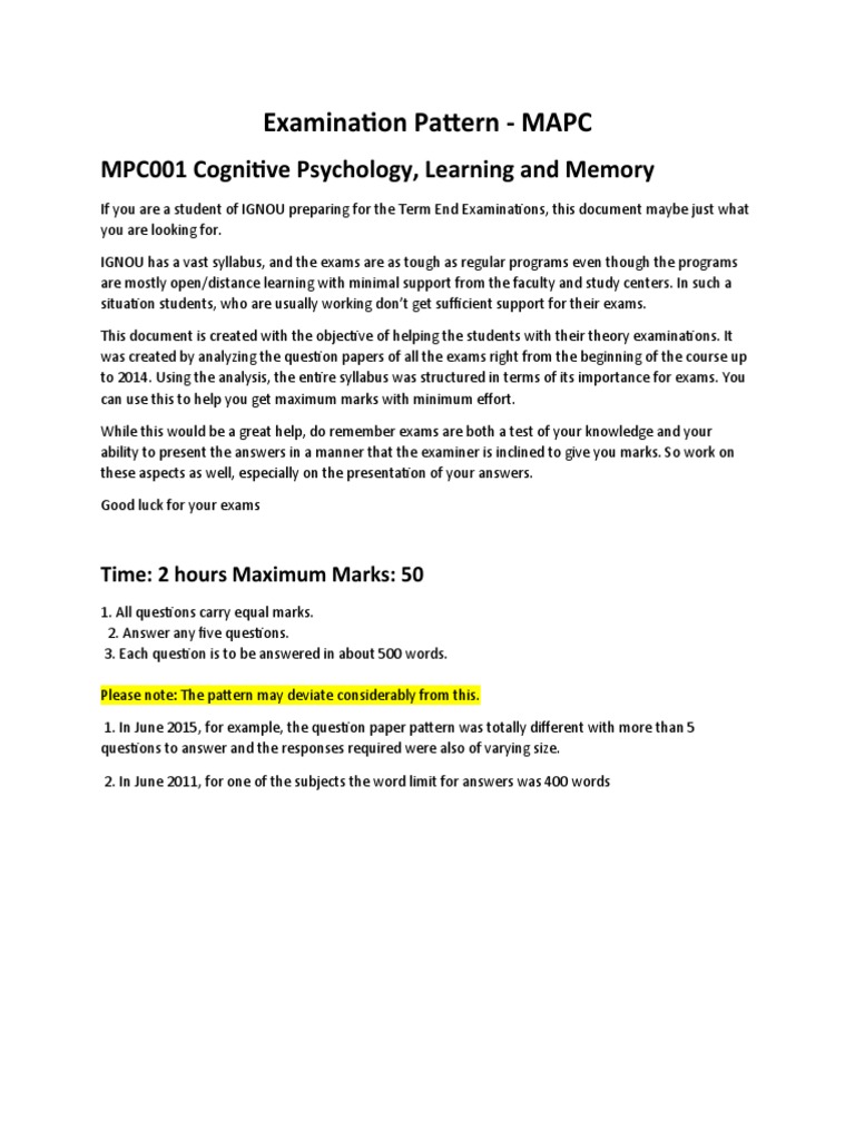 IGNOU MAPC Exam Pattern Guide | PDF | Test (Assessment) | Information ...