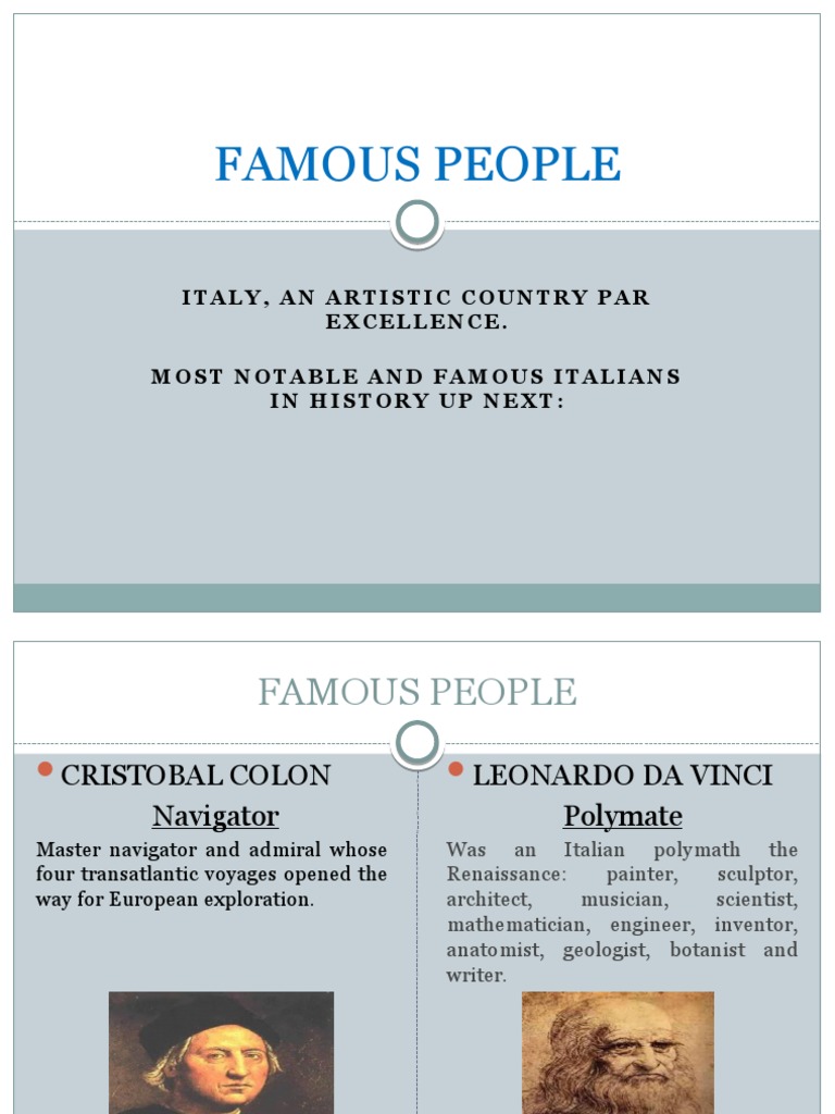 Famous People: Italy, An Artistic Country Par Excellence. Most Notable ...