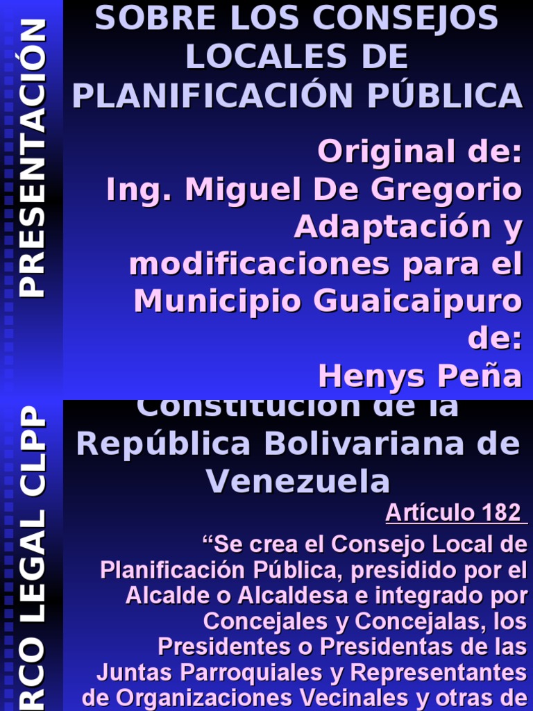 Presentación de Diapositiva Consejo Local de Planificación Publica | PDF | Alcalde | Presupuesto
