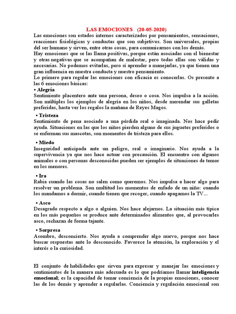 Las Emociones Pdf Las Emociones Temor