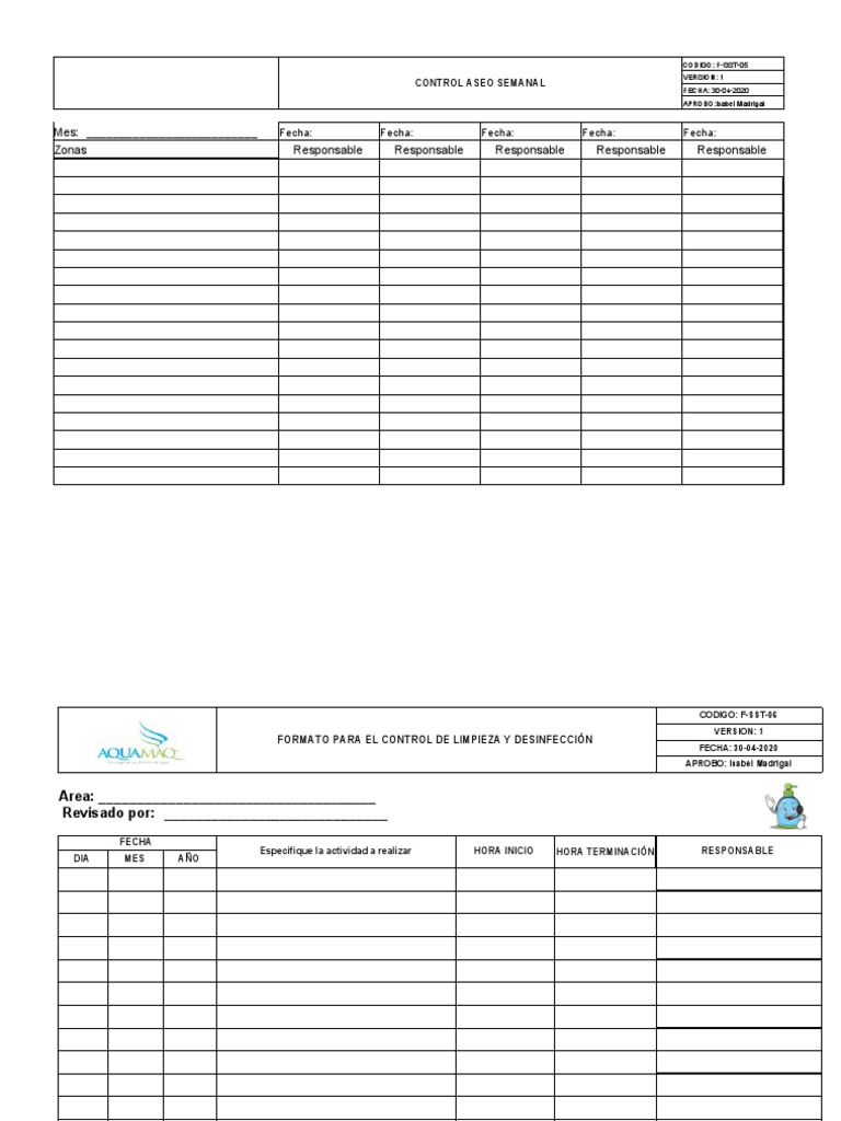 Control Aseo Semanal | PDF