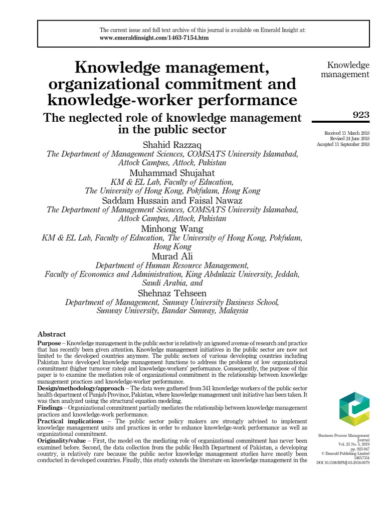 Knowledge Management, Organizational Commitment and Knowledge-Worker Performance | Download Free ...