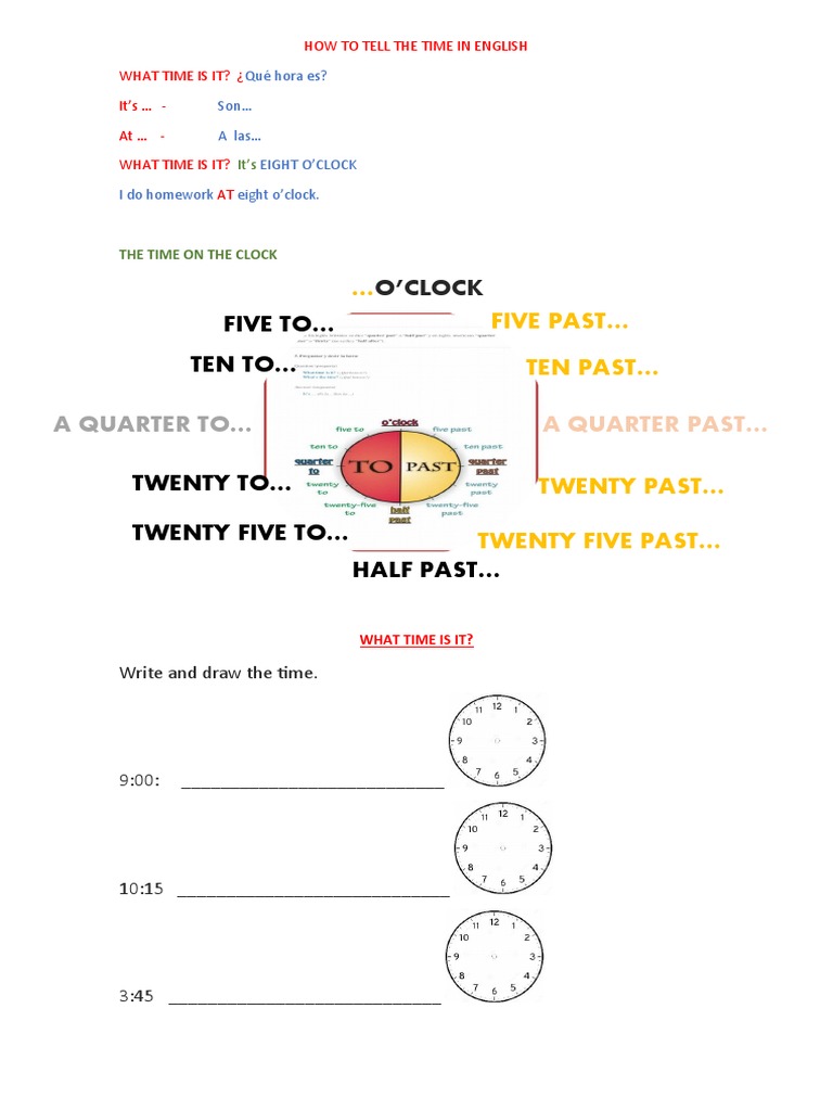 How To Tell The Time in English Exercises | PDF