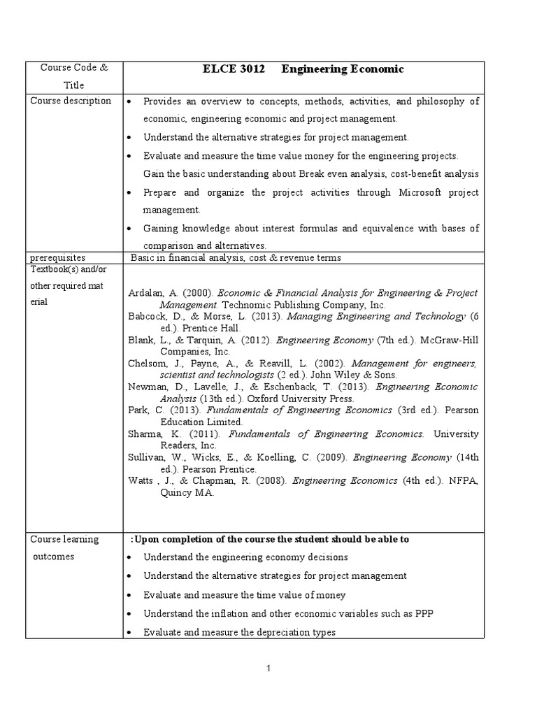 ELCE 3012 Engineering Economic: Management. Technomic Publishing ...