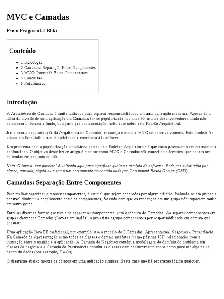 MVC e Camadas | PDF | Model-View – Controller (MVC) | Engenharia da ...