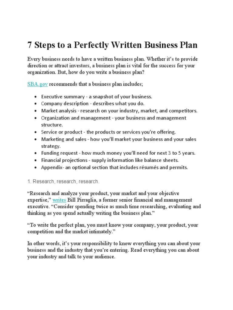 7 Steps To A Perfectly Written Business Plan | PDF | Motivation ...