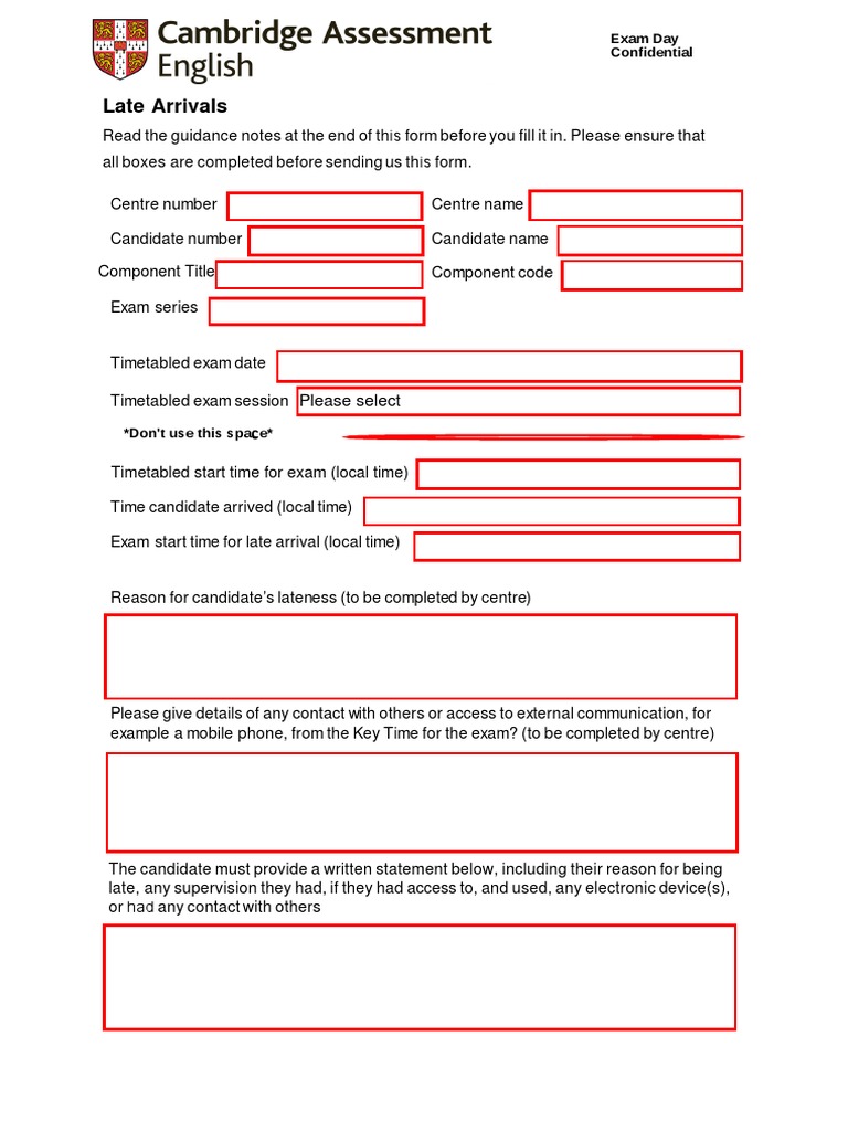 CAE Late Arrival Form | PDF