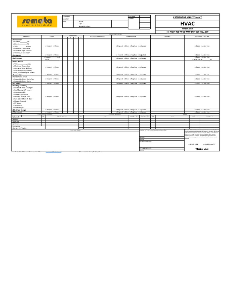 Form Checklist AC PDF | PDF | Heat Exchanger | Machines