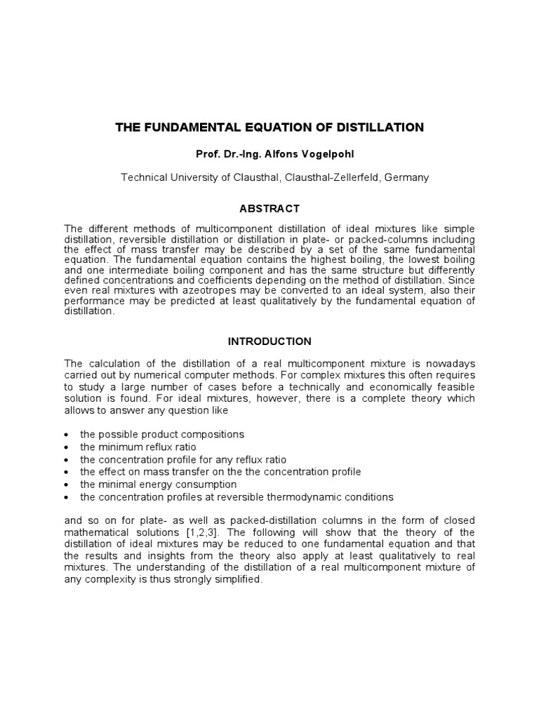 The Fundamental Equation of Distillation: Prof. Dr.-Ing. Alfons ...
