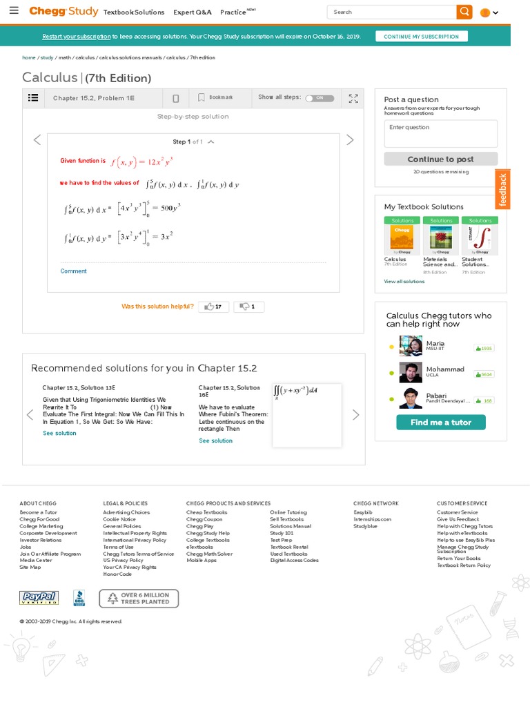 1 Calculus 7th Edition Textbook Solutions | PDF
