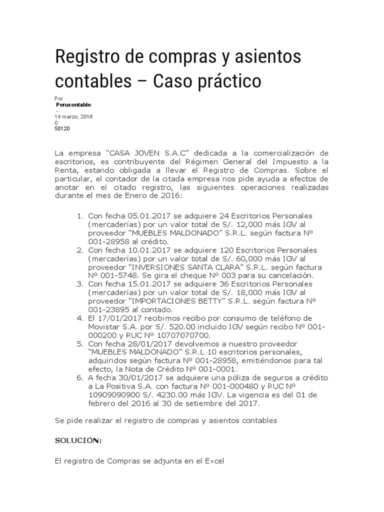 Registro de Compras y Asientos Contables | PDF | Servicios (economía ...