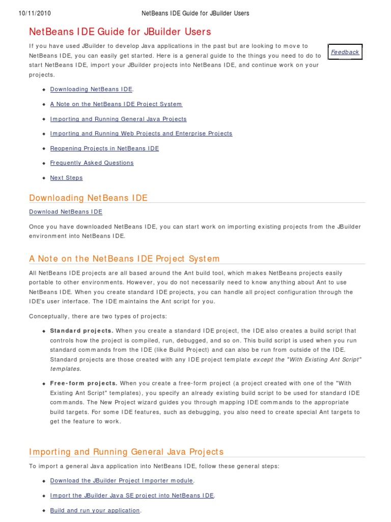 NetBeans IDE Guide For JBuilder Users | PDF | Net Beans | Applications & Software