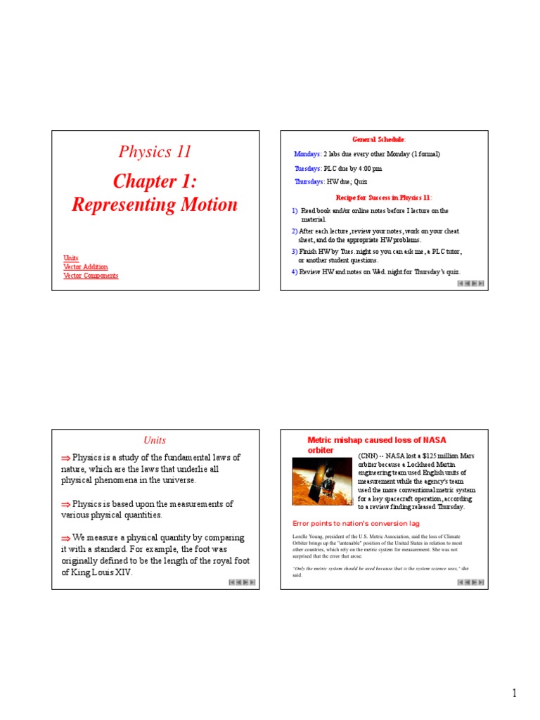 Representing Motion: Physics 11 | PDF | Metre | Euclidean Vector