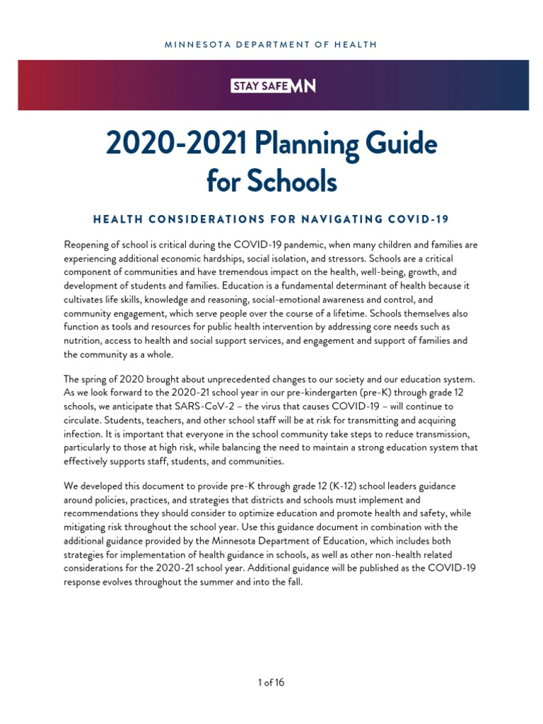 MDH and MDE K-12 Planning Guide | PDF | Hand Washing | Hygiene
