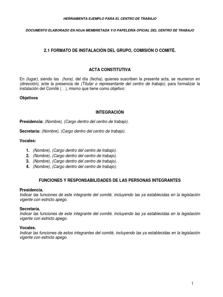 2.1 Formato de Acta de Instalaci N Del Grupo Comisi N o Comit | PDF | Gobierno
