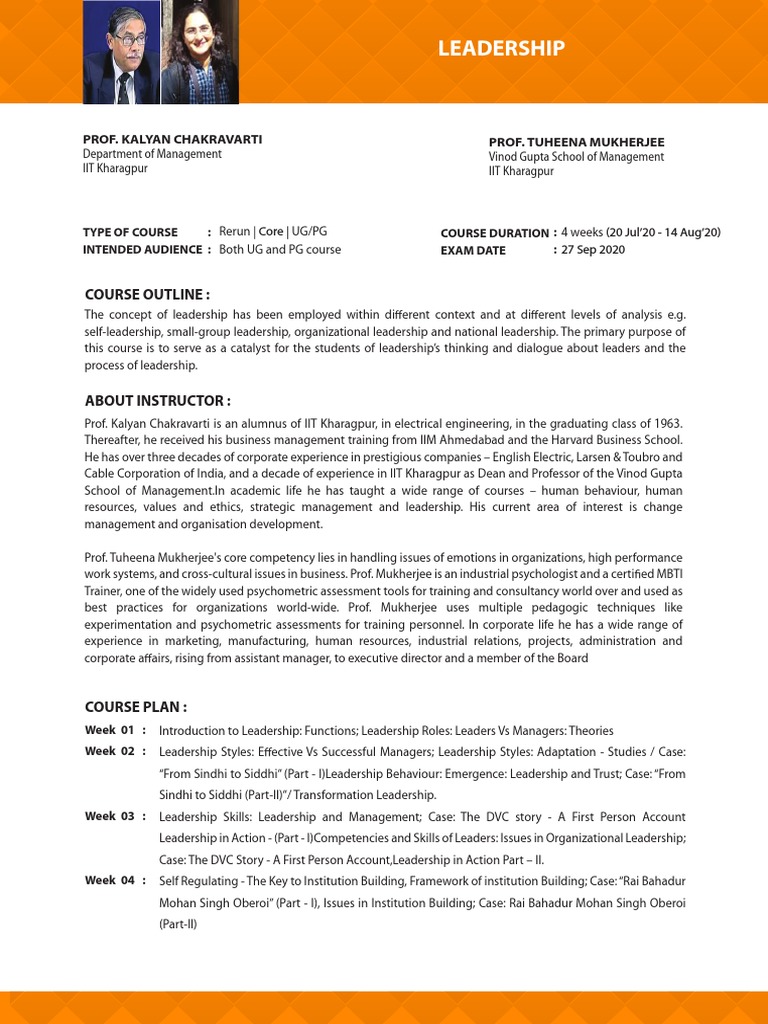 Leadership: Course Outline | PDF | Leadership | Cognition