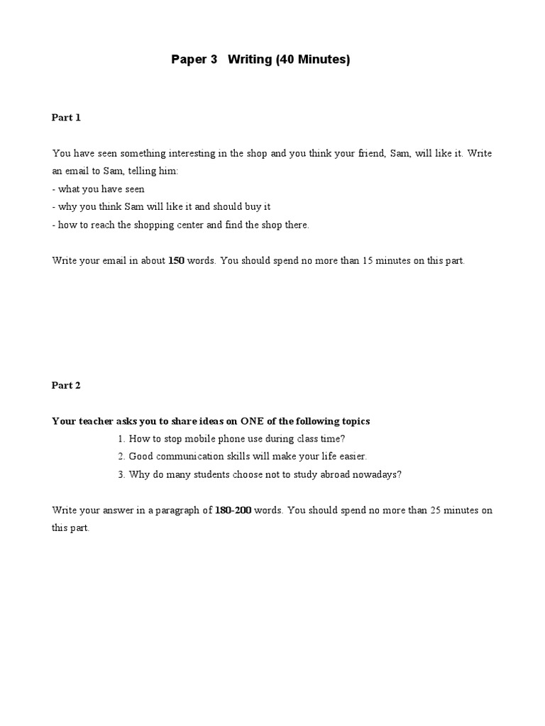 Paper 3 Writing - Odt | PDF | Communication