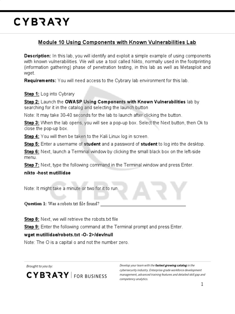 Module 10 Using Components With Known Vulnerabilities Lab 1 | PDF ...