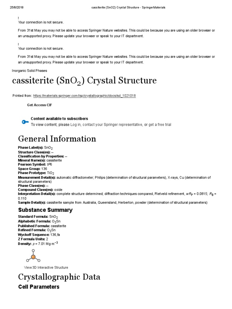 Cassiterite (SnO2) Crystal Structure - SpringerMaterials | PDF ...
