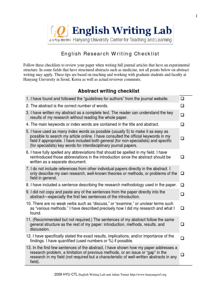 English Research Writing Checklist: 2009 HYU CTL | PDF | Proofreading ...