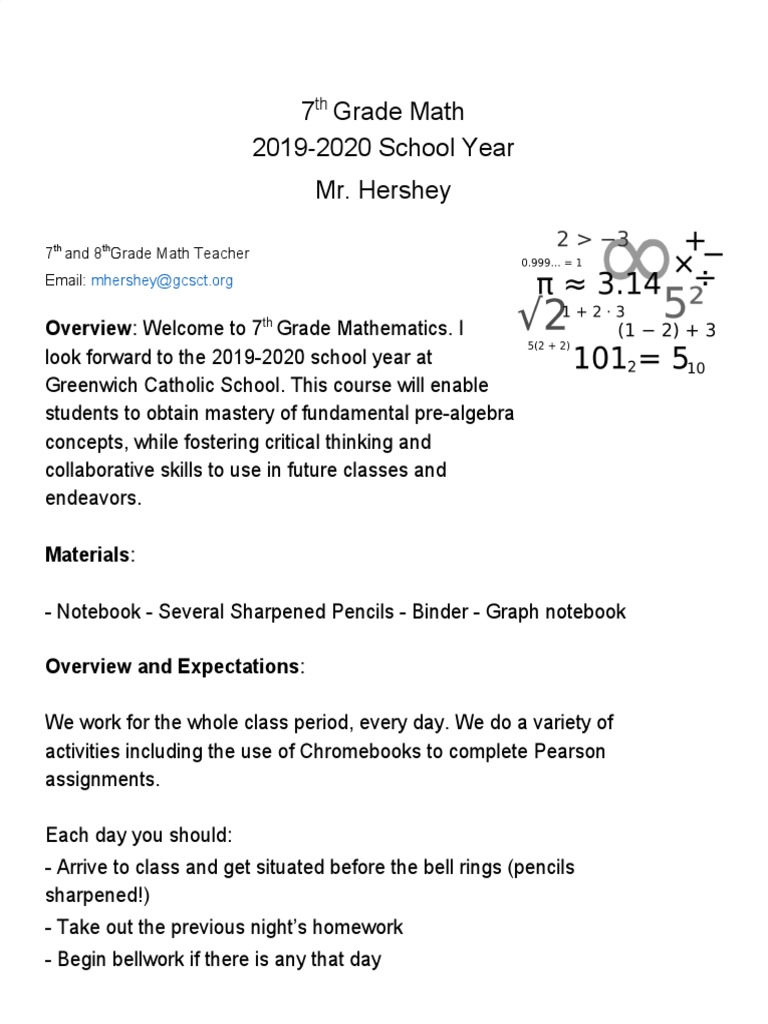 7th Grade Math Course Overview 2019-2020 | PDF | Homework | Teaching