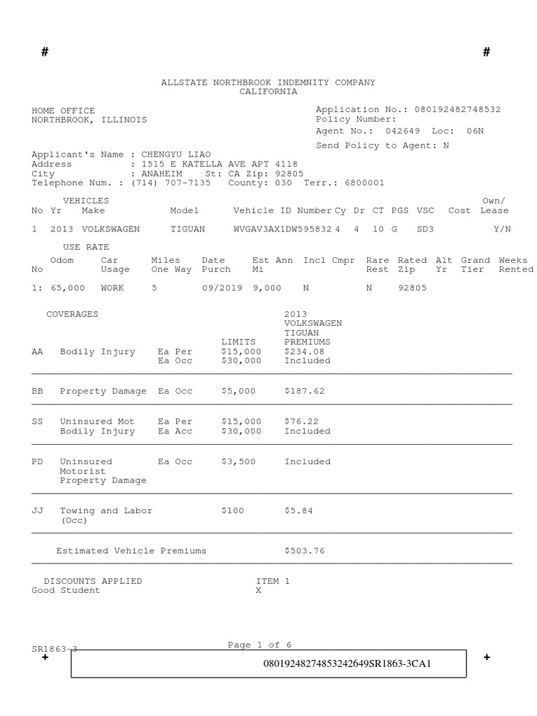 Allstate Car Application - Sign & Return | PDF | Insurance | Private Law