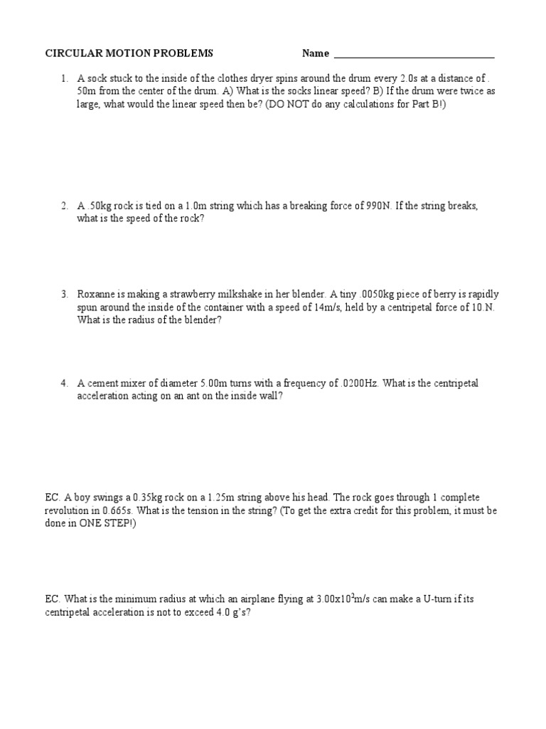 Circular Motion Problems | PDF