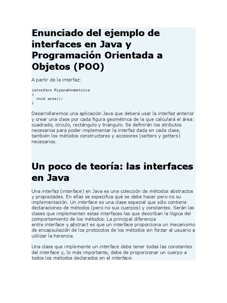 Ejercicio de Interfaces en Java y Programación Orientada A Objetos Figuras G 111 | PDF | Objeto ...