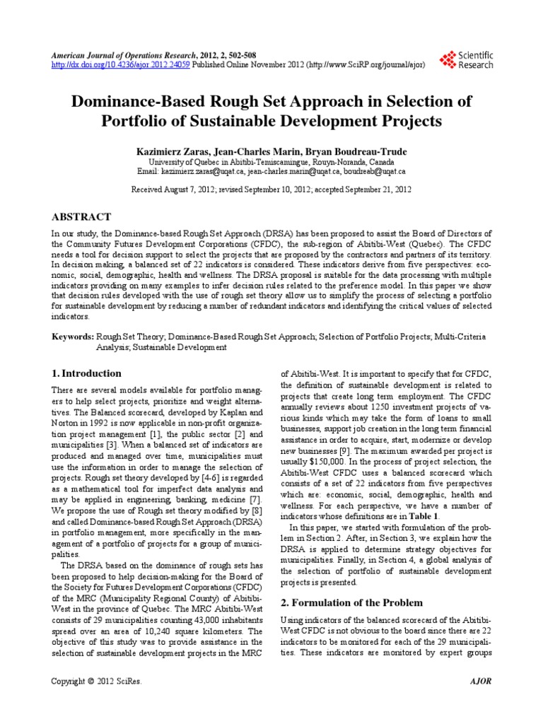 Dominance-Based Rough Set Approach in Selection of Portfolio of ...