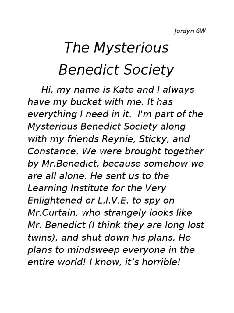 The Mysterious Benedict Society Final | PDF | Mystery, Thriller & Crime ...
