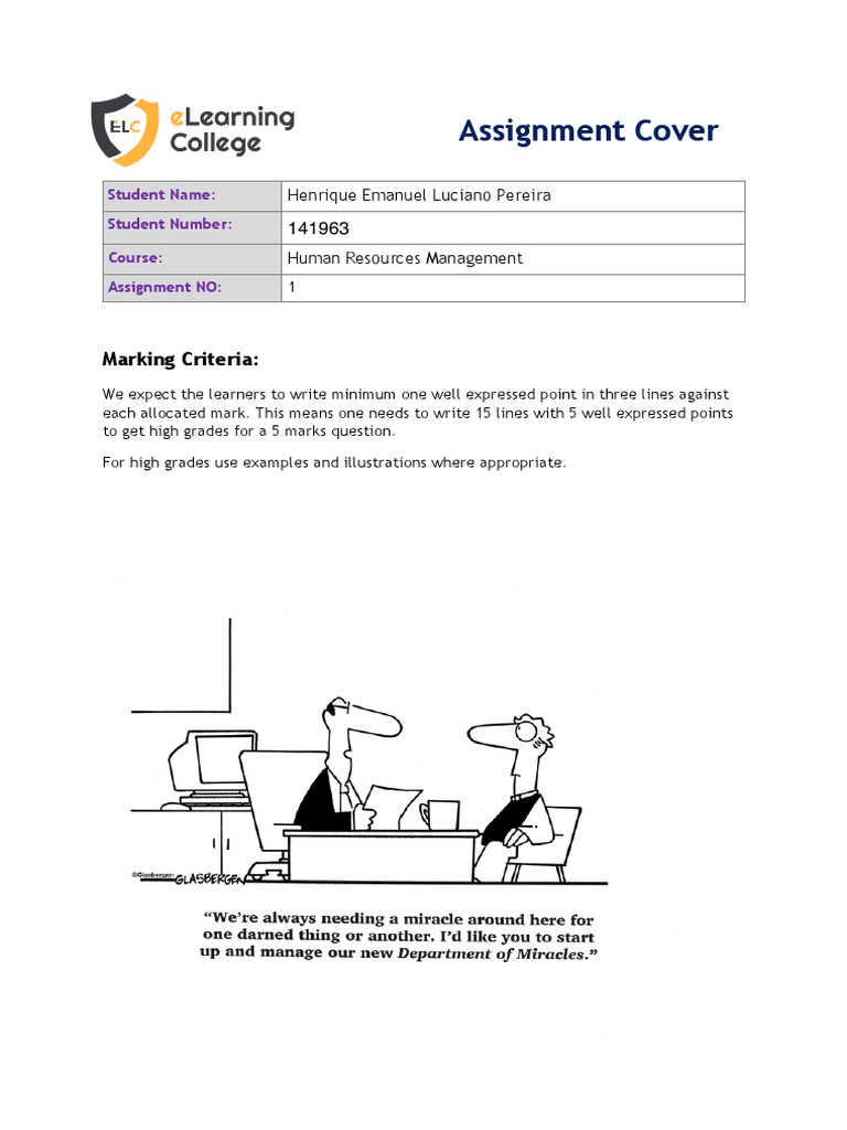 ELC Assignment Cover Sheet HR1 | PDF | Human Resources | Employment