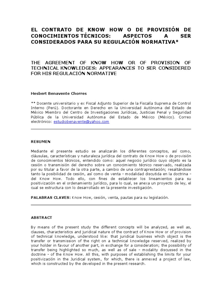 El Contrato de Know How | PDF | Derecho