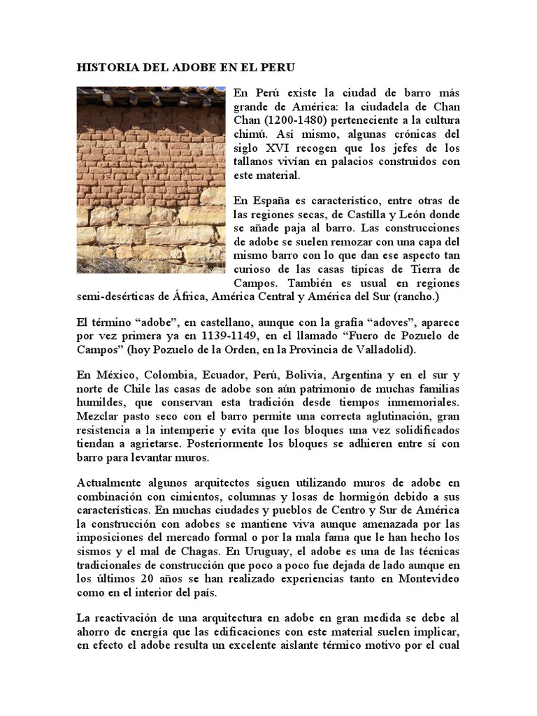 Historia del Adobe en Perú: Tradición y Uso | PDF | Arte