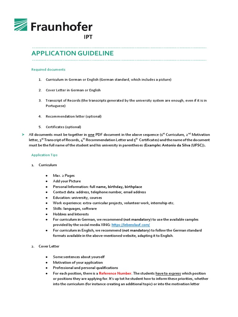 Application Guideline - Fraunhofer IPT 2020.02 PDF | PDF | Engineering ...